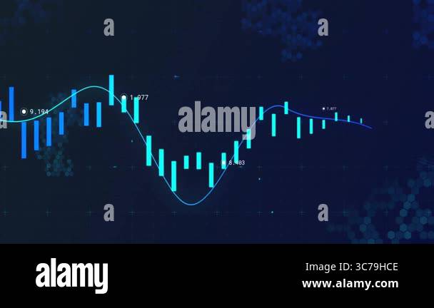 Animation of financial data chart with fluctuating blue bars and line ...