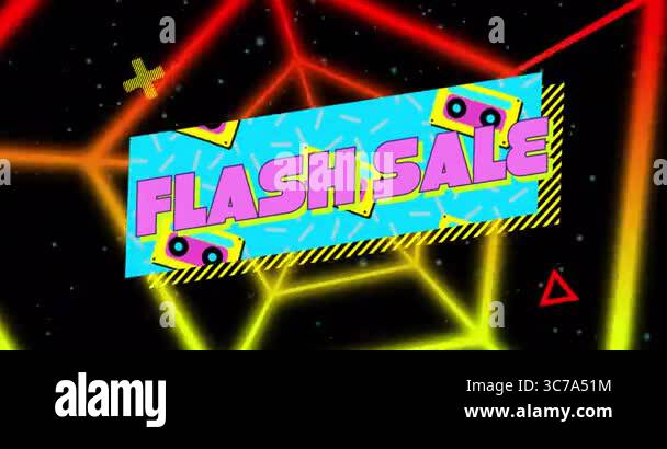 Flash Sale text over colorful geometric shapes and neon lights ...