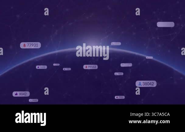 Animation showing digital notifications and data points floating over ...