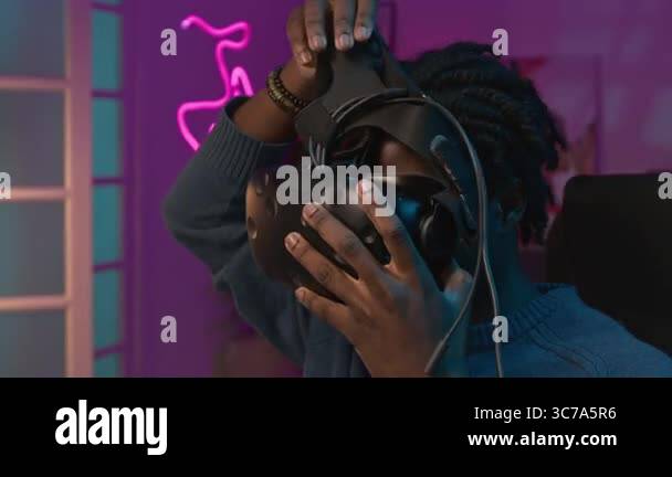 Closeup of face of cheerful young African American male influencer ...