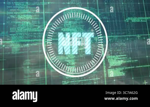 Digital coding and data processing animation with NFT text in ...