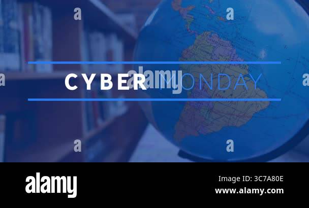 In library, globe with Cyber Monday text featuring animation for school ...