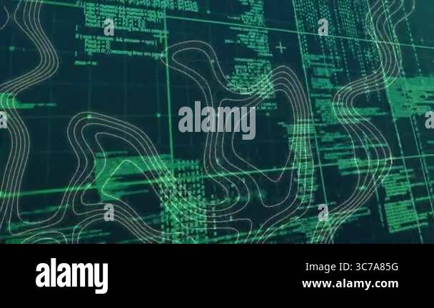 Digital code and data processing animation over abstract grid background. Technology, innovation ...