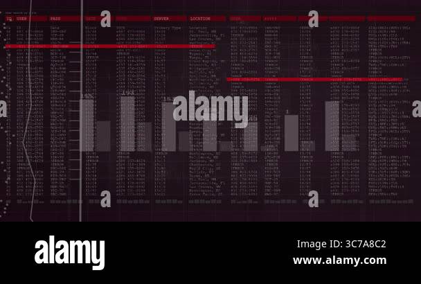 Data processing animation with codes and numbers over digital interface background. Technology ...