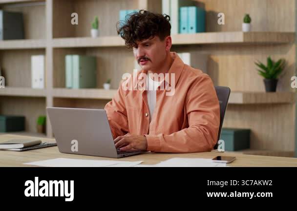 Caucasian business man stress problem working in office displeased ...
