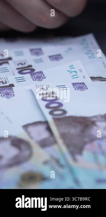 One thousand hryvnia - banknotes of the currency of Ukraine, vertical ...