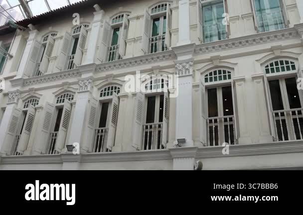 Front view of traditional vintage Singapore shop house exterior with ...