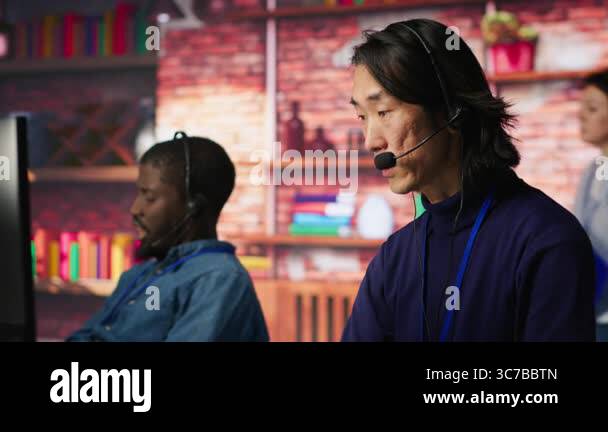 Call center senior agent providing step by step guidance to help ...