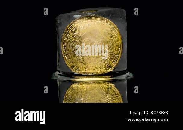 Gold Bitcoin Coin Trapped in Melting Ice Cube Representing Crypto ...