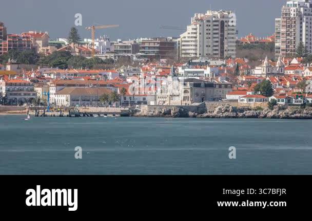 Cascais bay with Palacete Seixas. Timelapse showcasing the scenic ...