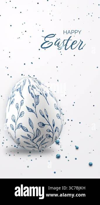 White background with realistic 3D models of Easter egg with painted ...