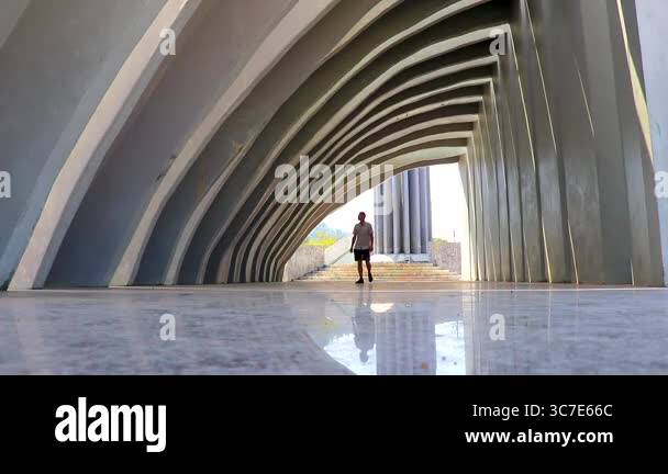 Man male handsome tourist traveler at the International Tsunami Museum ...
