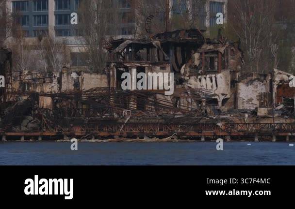 The aftermath of a missile or drone explosion. The aftermath of an ...