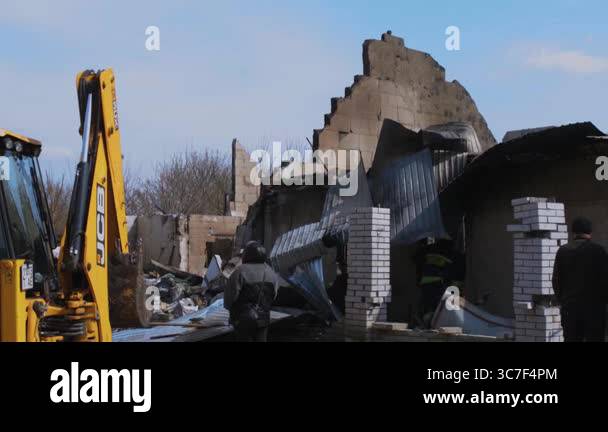 Aftermath of a missile or drone explosion. Aftermath of an enemy attack ...