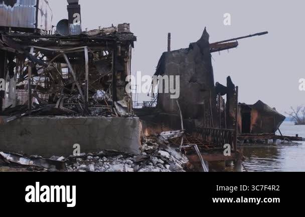 The aftermath of a missile or drone explosion. The aftermath of an ...