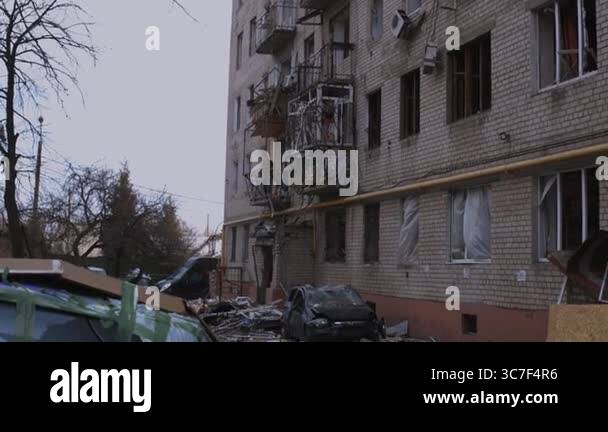Aftermath of a missile or drone explosion. Aftermath of an enemy attack ...