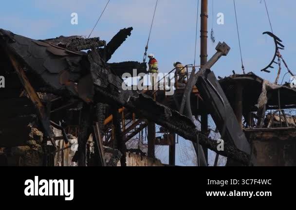 The aftermath of a missile or drone explosion. The aftermath of an ...