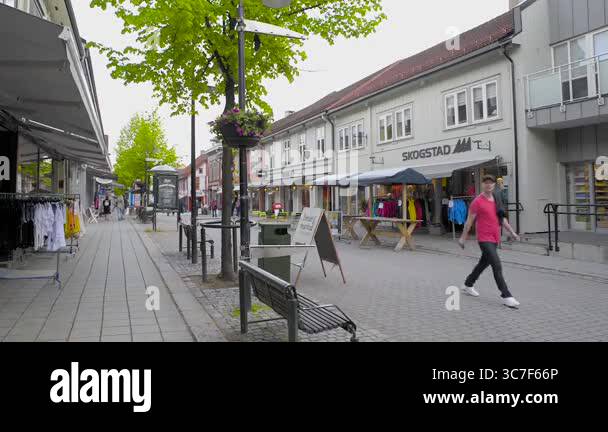 LILLEHAMMER, NORWAY - JUNE 6, 2017: Downtown in a spring day ...