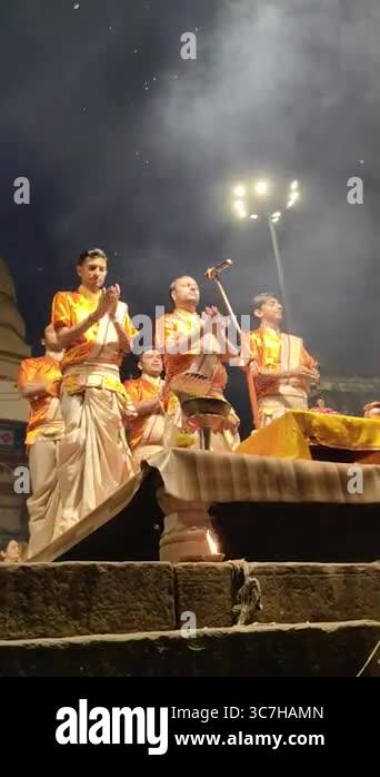 Varanasi, India - March 23 2025 World famous Ganga Aarti performing at ...
