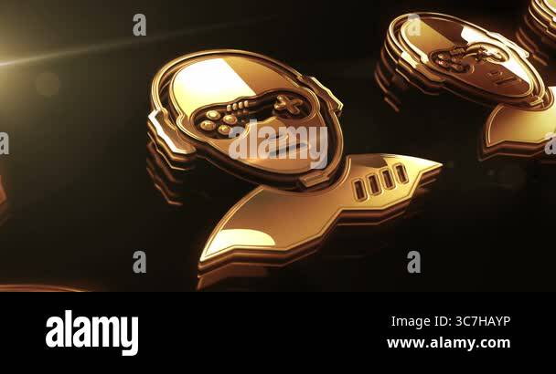 Gamer esport video game player head golden metal shine symbol concept ...