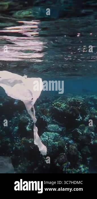 Garbage in the sea. Plastic pollution of the sea. used, white plastic ...
