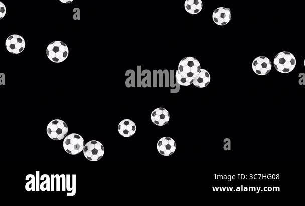 Soccer balls falling down. 3D animation on transparent background Stock ...