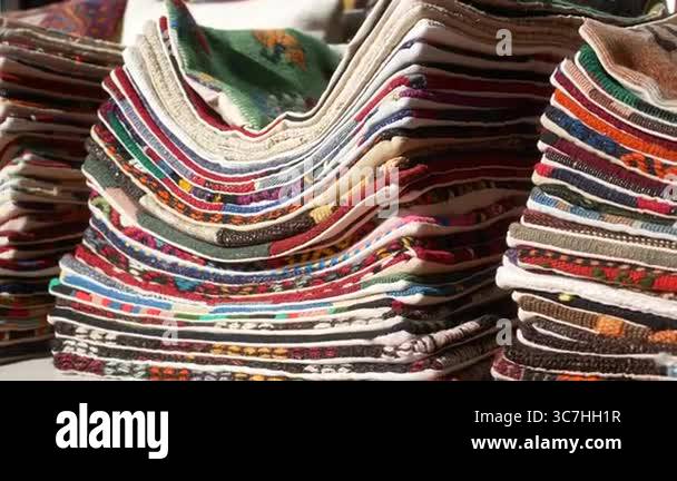 Explore a vibrant array of handwoven textiles in a local market Stock ...