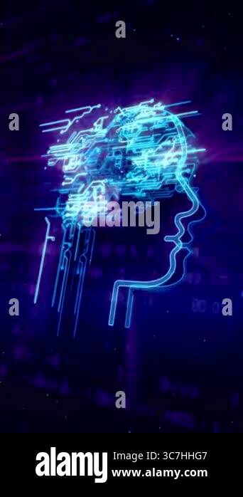 Artificial Intelligence Digital Brain big Data. Future technology animation, AI deep learning ...