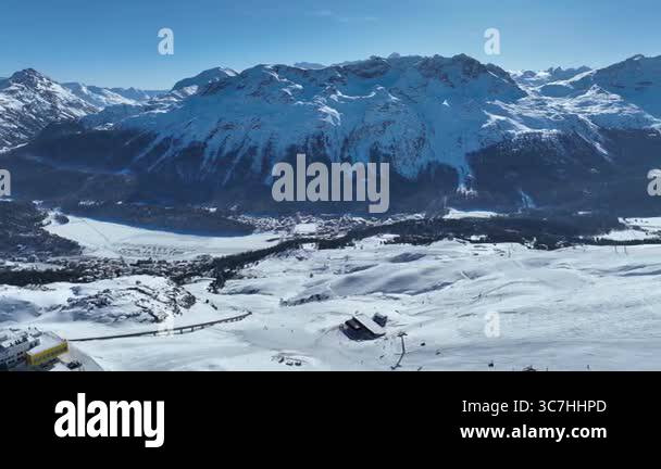 Aerial drone view of the famous Saint Moritz village and lake on a ...