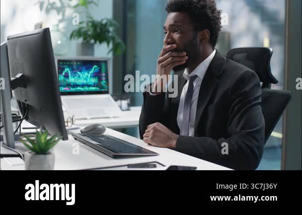 Scared shocked African American man businessman sad failure male ...