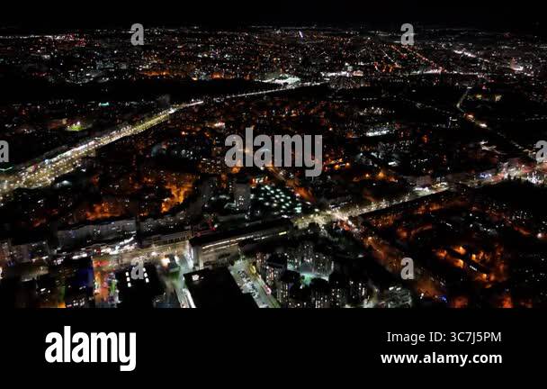 High Altitude Aerial Night View of Chisinau City Lights Stock Video ...