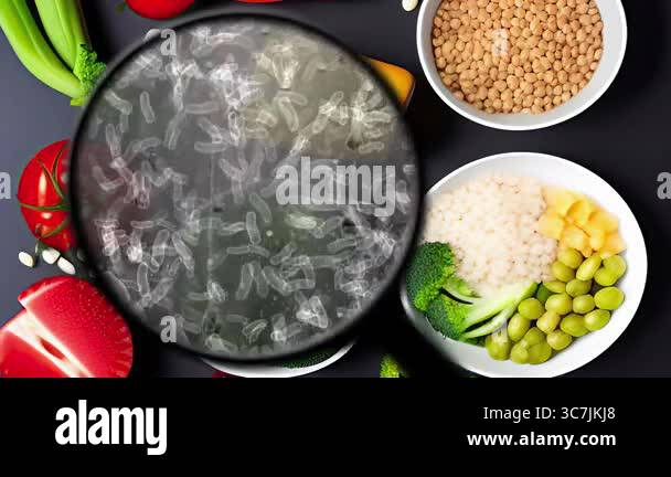 Magnified View of Bacteria on Fresh Fruits and Vegetables Highlighting ...