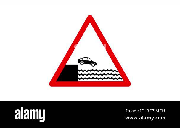 Car Falls Off Quayside into Water Warning Sign Animation. Looped video ...