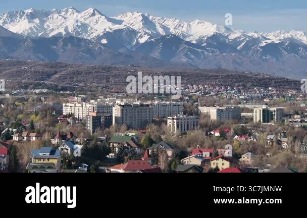 A view from a quadcopter of the foothills of the Kazakh city of Almaty ...