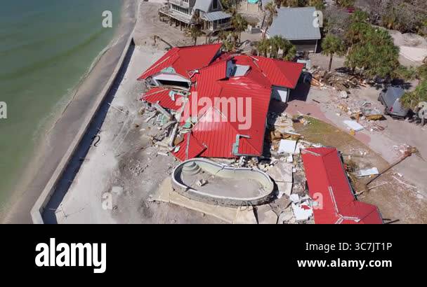 Storm surge caused by hurricane wind severe damaged residential houses ...