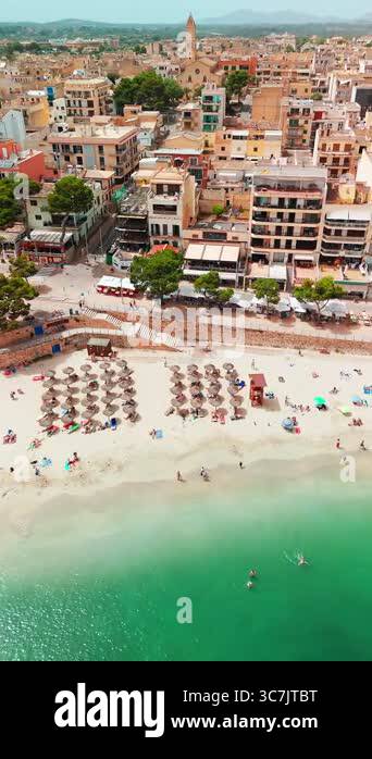 Aerial view of Porto Cristo resort town in Mallorca, Balearic Islands ...