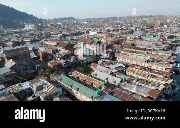 Beautiful aerial view of dal lake kashmir with houseboats all arond ...