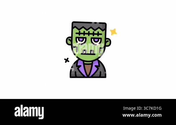 animation of Halloween fun with a green skinned cartoon Frankenstein in ...
