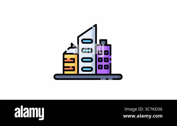 animation of Science fiction modern city with buildings and wifi signal ...