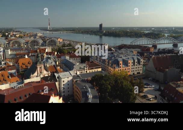 Riga, Latvia - Sept 10, 2021. A stunning aerial view of Riga, featuring ...