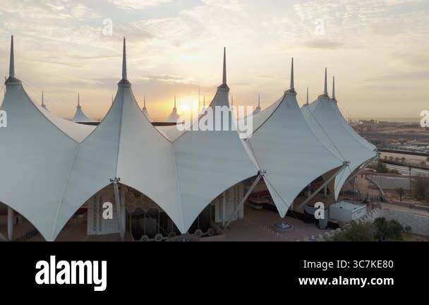 An aerial view of the sunrise of the Riyadh Stadium. A serene aerial ...