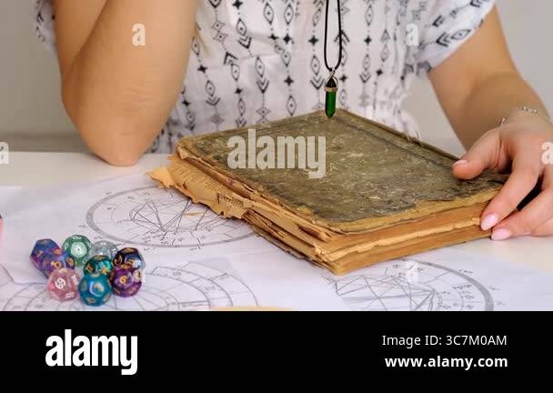 fortune telling with a pendulum on the hand. Selective focus. People ...
