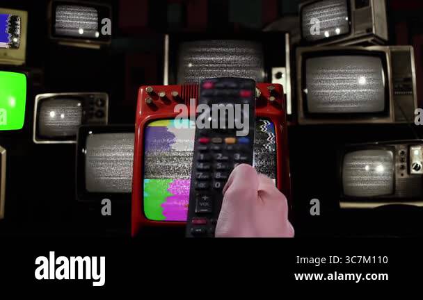 Multiple Old CRT Televisions Powering On With Remote, Flickering ...