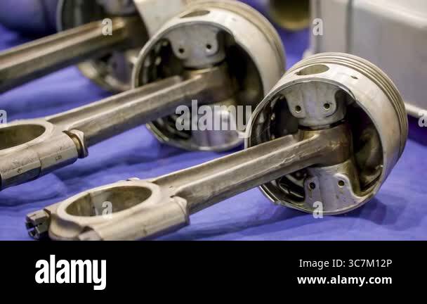 Detailed view of engine components featuring polished pistons and ...