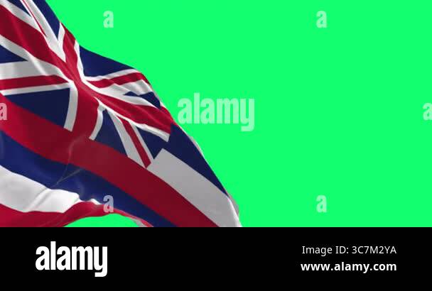 Close up of Hawaii state flag waving isolated on green background ...