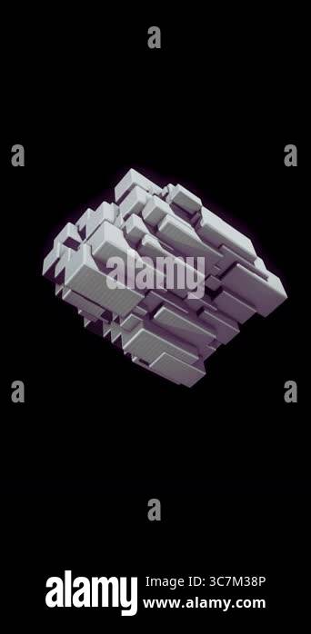 Complex structure of cubes is rotating on a black background. The cubes ...