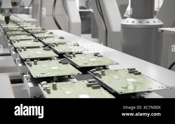 Concept future. High Precision Robot Arms at Bright Electronics Factory ...