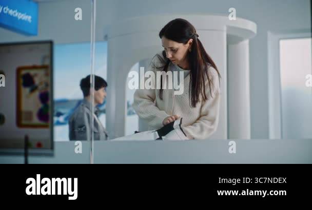 Airport Security Checkpoint: Adult Woman, Traveler with Carry-On ...