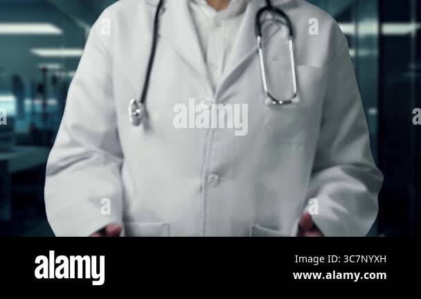 Close up of smart doctor holding brain anatomy hologram floating at lab with blurring background ...