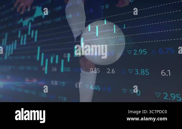 Financial data charts and graphs animation over athlete in motion. Technology, analytics, sports ...